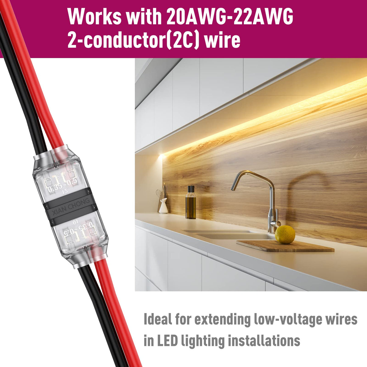 Wire Connectors, Low Voltage, 6 Packs Wire to Wire Connector, 2 Way Wi ...